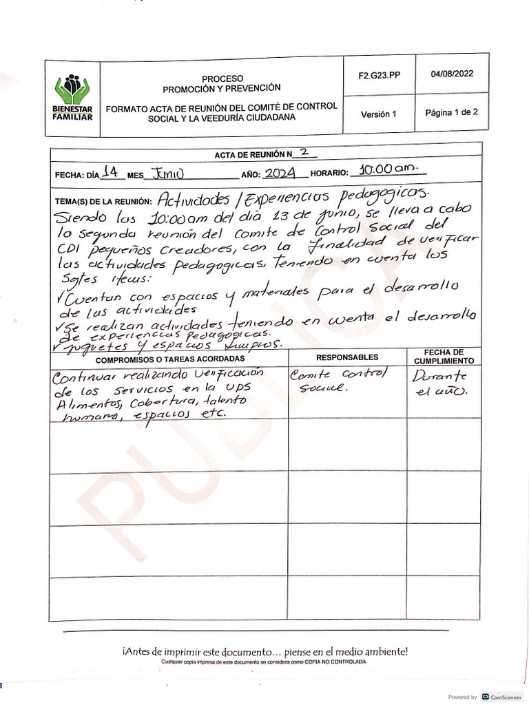 Acta Reunion Control Social Cdi | PDF