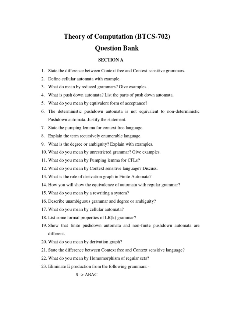 TOC QBank | PDF | Automata Theory | Mathematical Logic