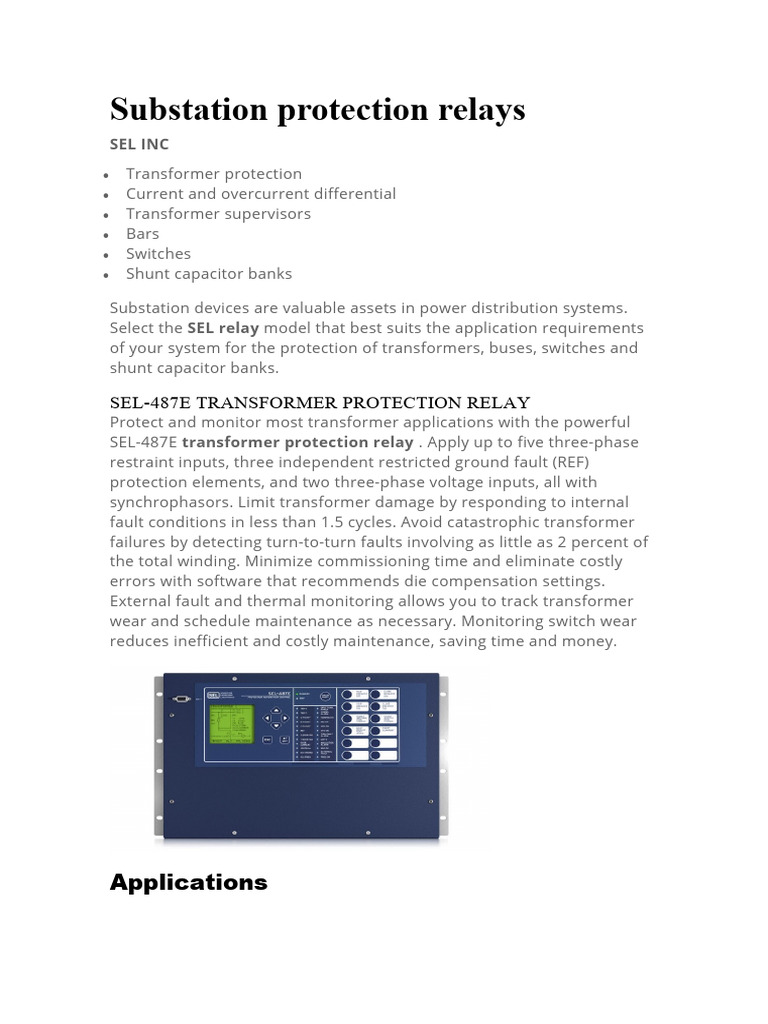 Substation Protection Relays | PDF | Transformer | Electrical Substation