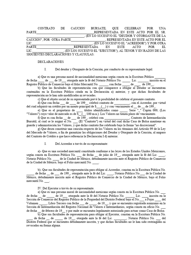 Contrato de Caucion Bursatil | PDF | Pagos