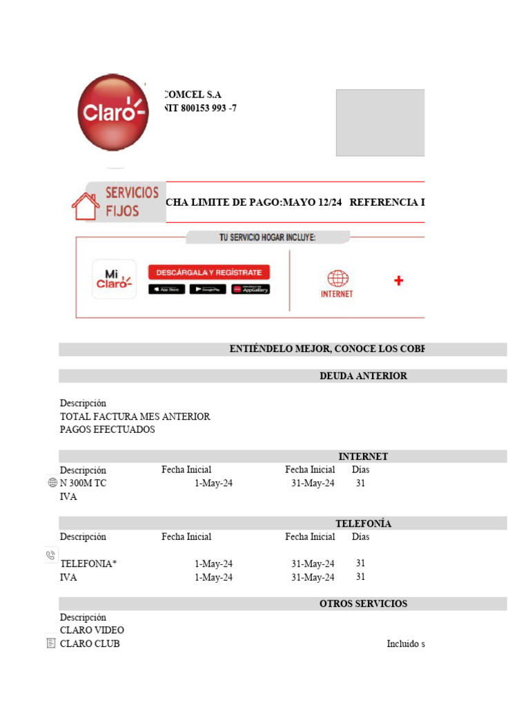 Factura Claro | PDF | Industrias de servicio | Telecomunicaciones