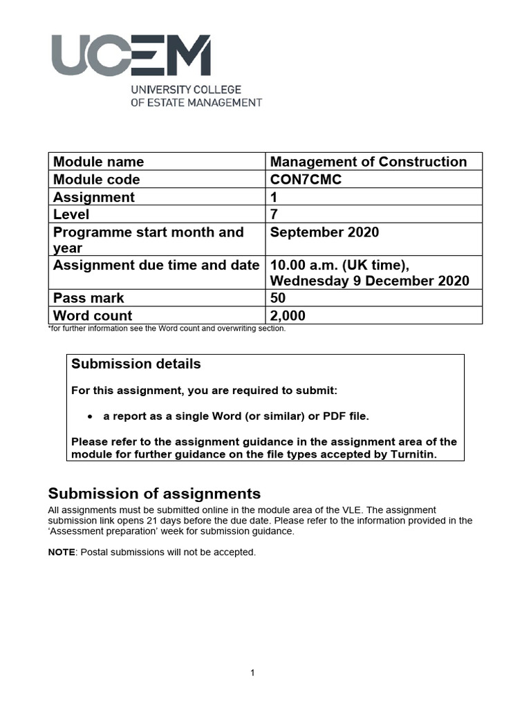 CON7CMC Assignment 1 - Due at UCEM 9 December 2020, 10.00 AM | PDF ...