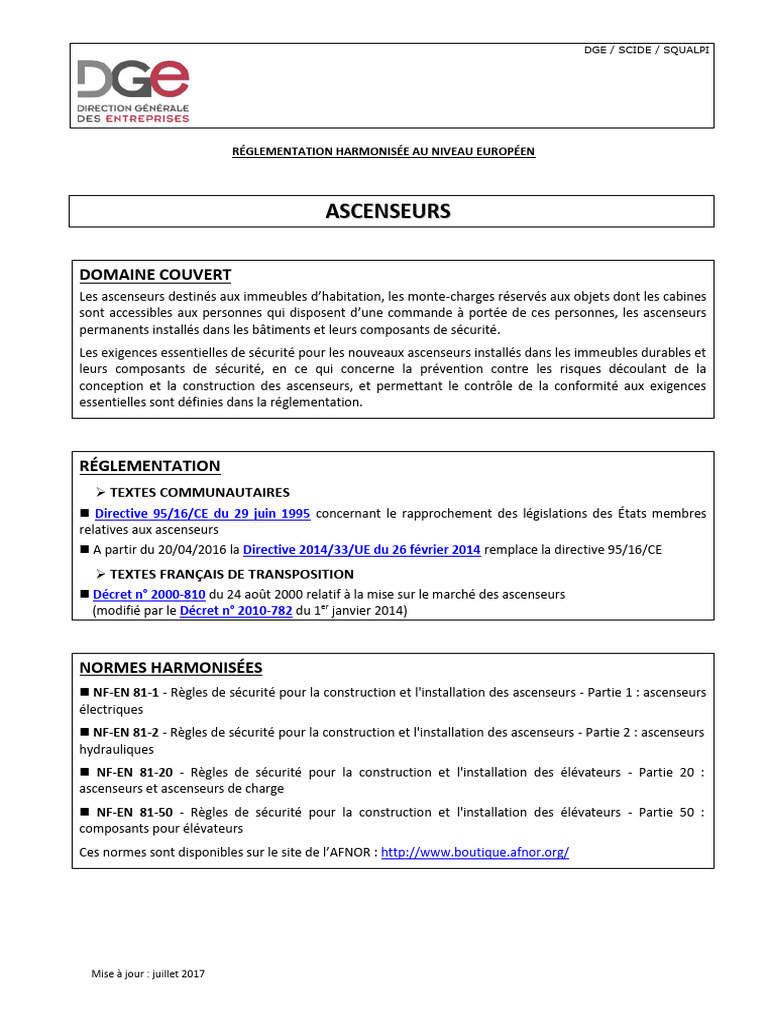 Ascenseurs | PDF | Ascenseur | Directive (Union européenne)
