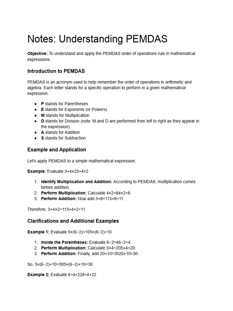 PEMDAS Guide for Math Students | PDF