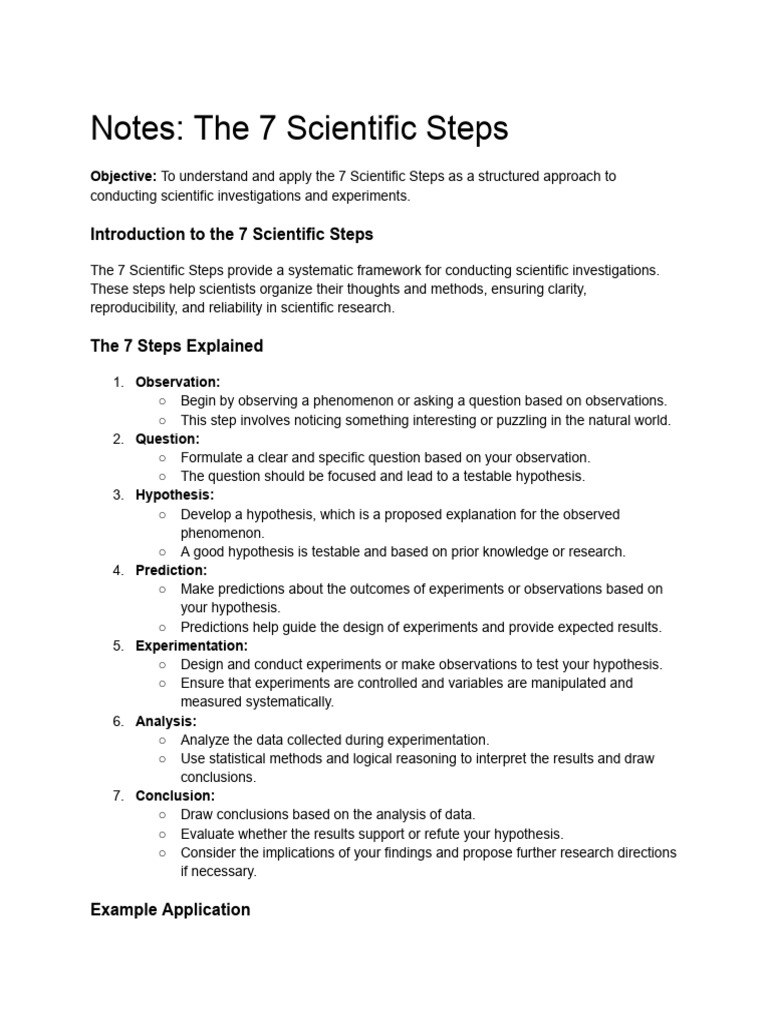 Notes - The 7 Scientific Steps | PDF | Experiment | Hypothesis