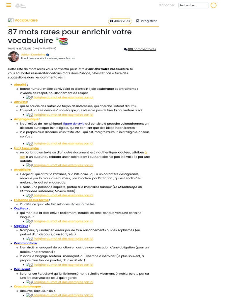 87 Mots Rares Pour Enrichir Votre Vocabulaire ? | PDF | Arts du langage ...
