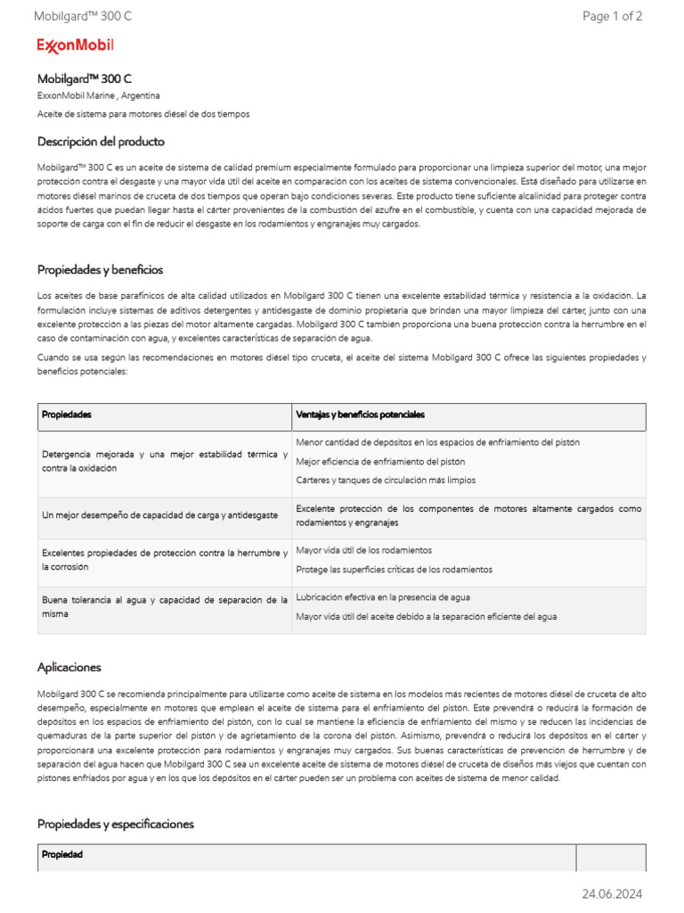 GL XX Mobilgard 300 C 1 | PDF | Rodamiento (Mecánico) | Motor diesel
