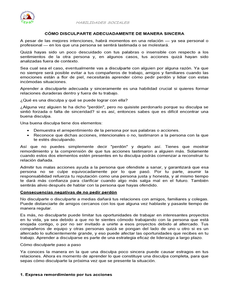 Disculpas Sinceras en Relaciones | PDF | Perdón