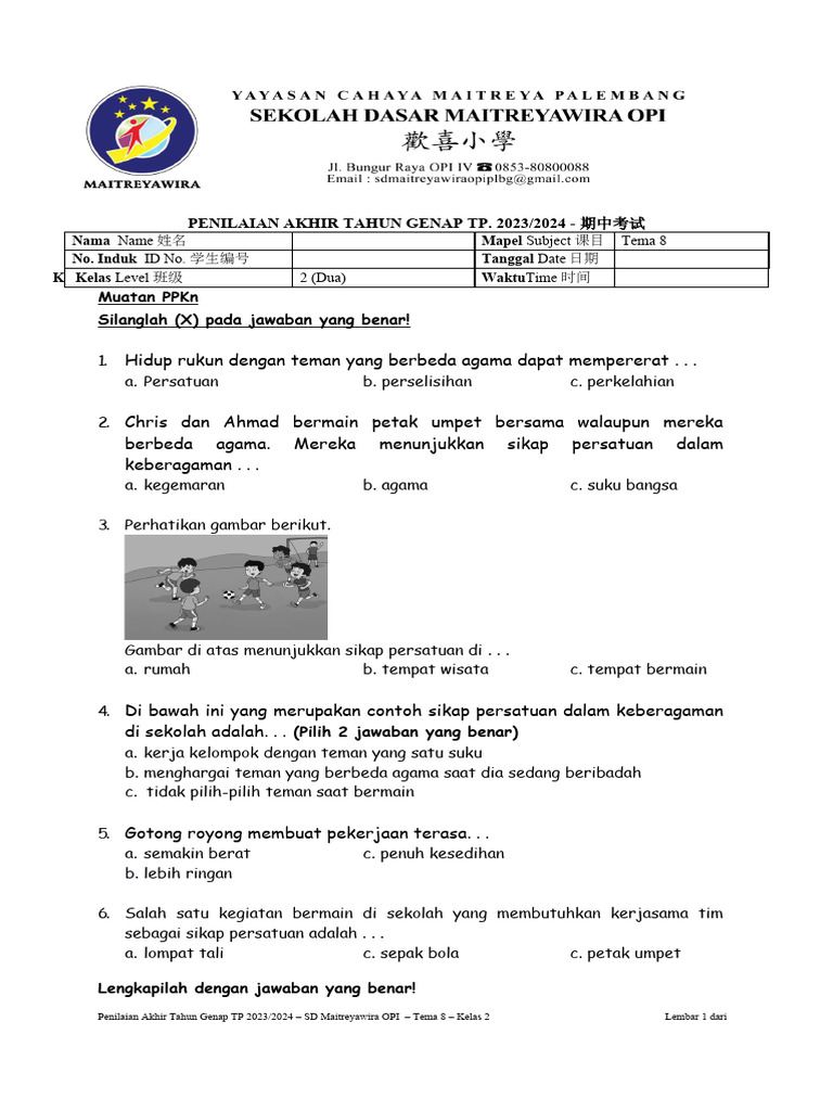 Soal Pat Tema 8 Kelas 2 SD | PDF