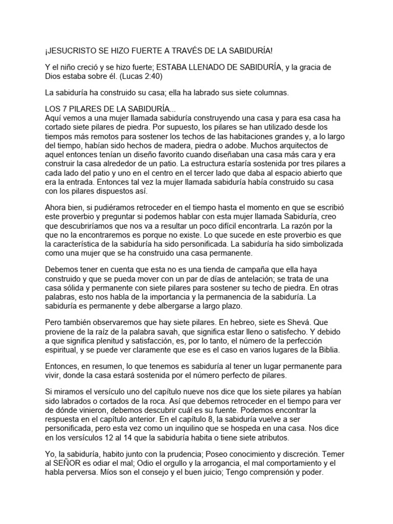 Los 7 Pilares de la Sabiduría Bíblica | PDF | Sabiduría | Libro de ...