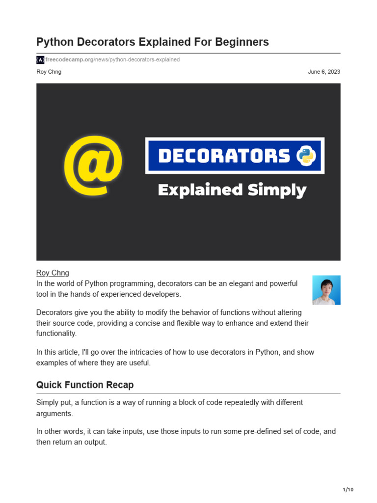 Python Decorators Explained For Beginners | PDF | Parameter (Computer ... Python Decorators Explained For Beginners | PDF | Parameter (Computer ...
