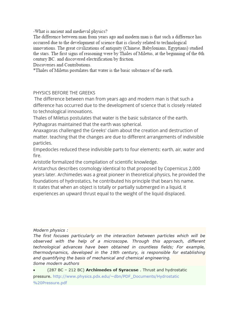 Ancient and Modern Physics | PDF | Physics | Force