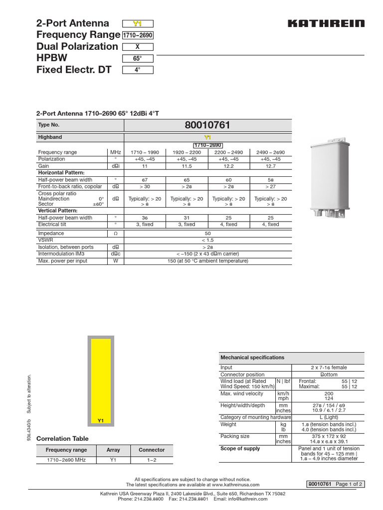 2-Port Antenna Frequency Range Dual Polarization HPBW Fixed Electr. DT ...