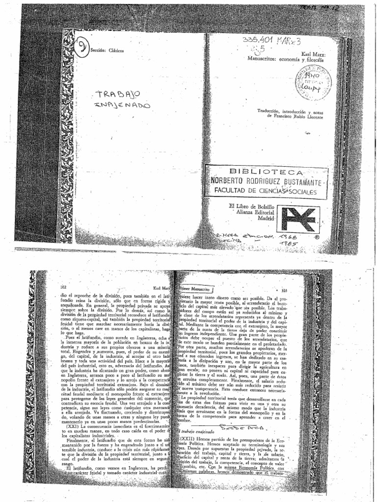 MARX Trabajo Enajenado Primer Manuscrito | PDF