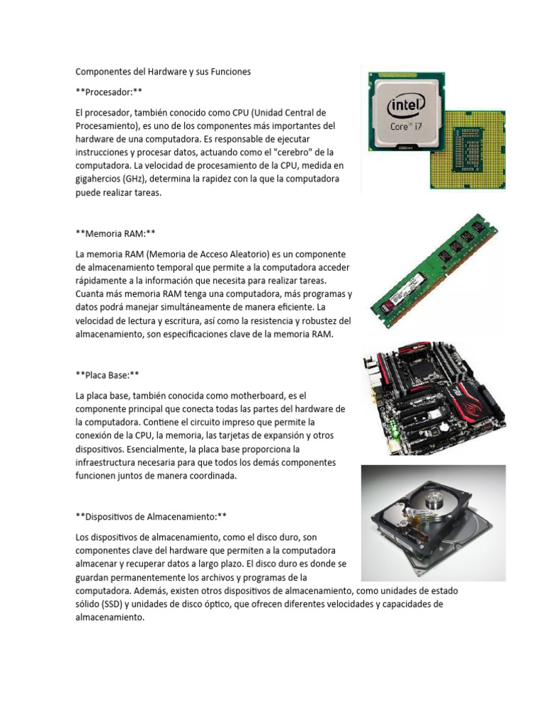 Componentes Clave del Hardware PC | PDF | Hardware de la computadora ...