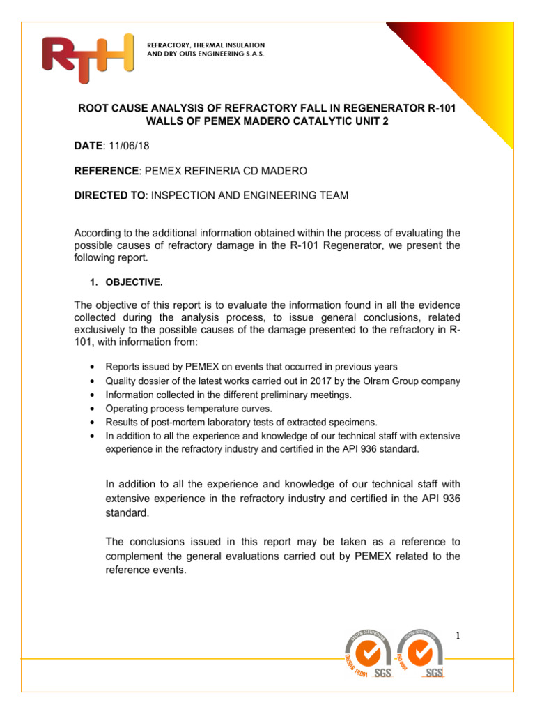 Root Cause Analysis of Refractory Fall at Fccu Regenerator-Pemex Madero ...