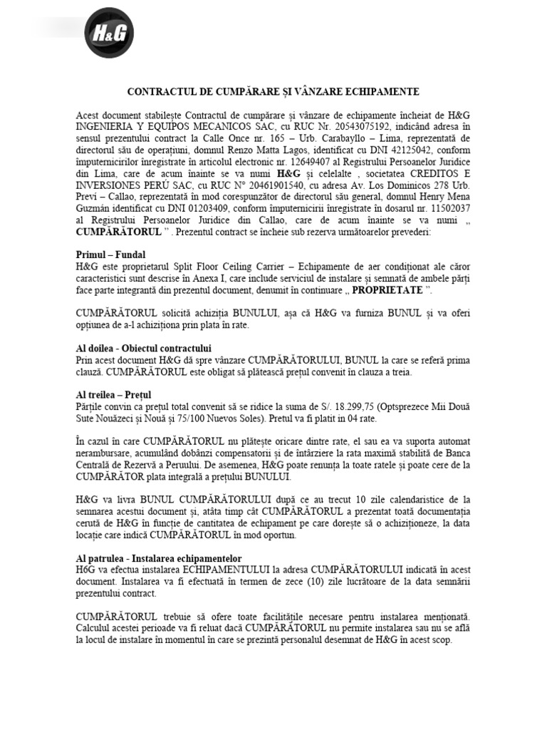 Model de Contract de Achiziție de Echipamente | PDF