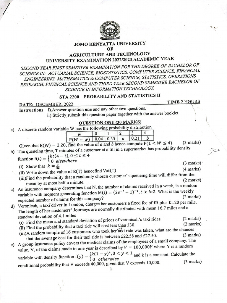 Prob & Stats 2 2022 | PDF