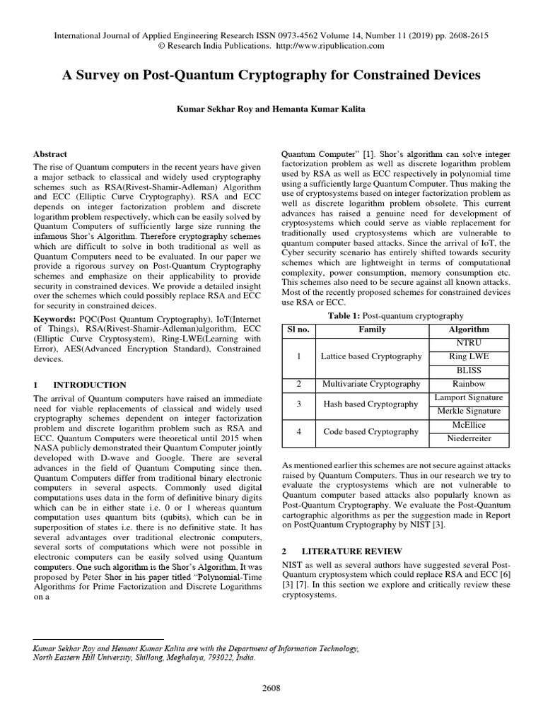 A Survey On Post-Quantum Cryptography For Constrained Devices | PDF | Cryptography | Quantum ...