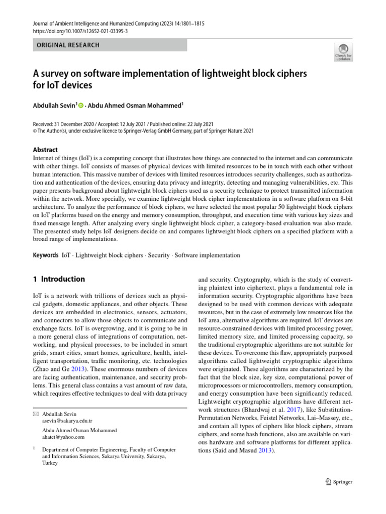 A Survey On Software Implementation of Lightweight Block Ciphers | PDF | Cryptography | Encryption