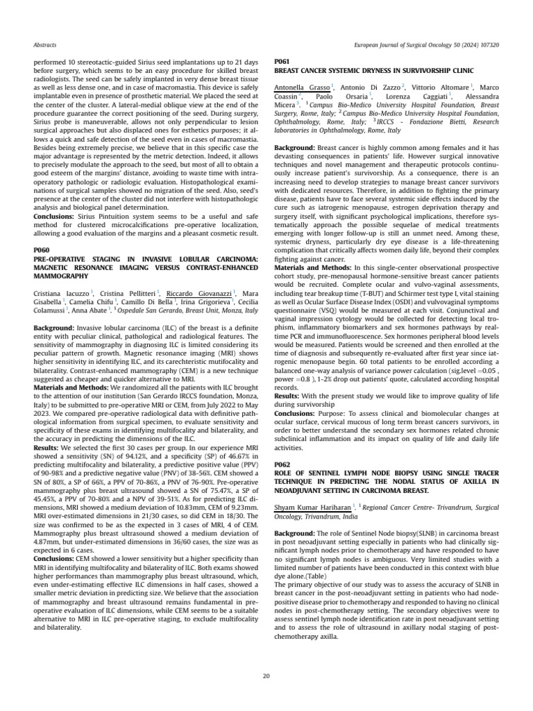 Abstracts European Journal of Surgical Oncology 50 (2024) 107320 | PDF ...