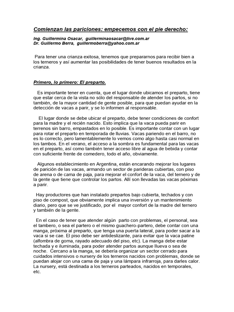 Comienzan Las Pariciones, A Preparse en La Crianza | PDF | Vacas | Parto