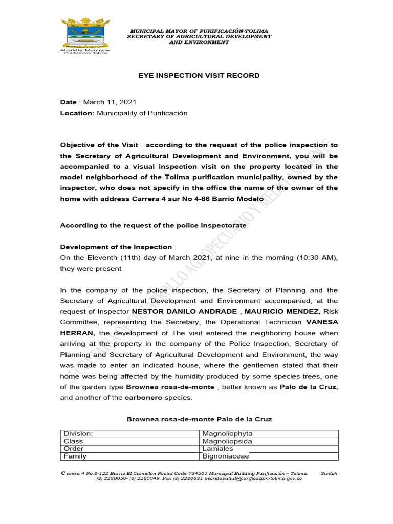 Purificación-Tolima Inspection Report | PDF | Agriculture