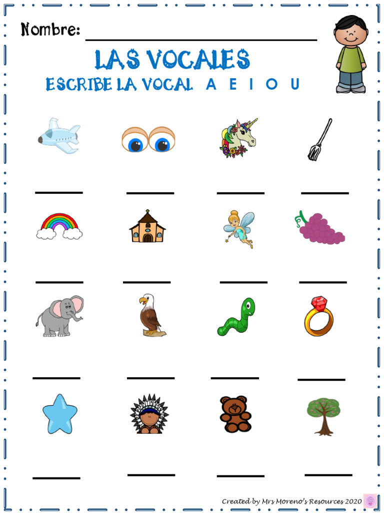 3 - Vocales - Escribe Vocal para Cada Dibujo | PDF | Artes del Lenguaje ...