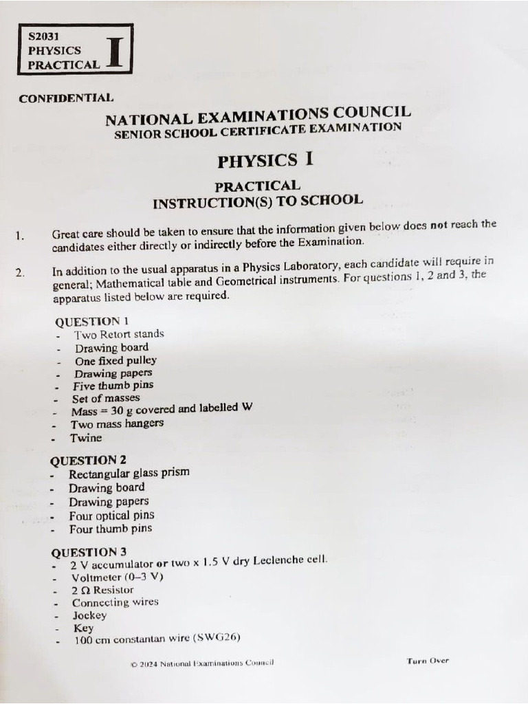 Neco Physics Specimen | PDF