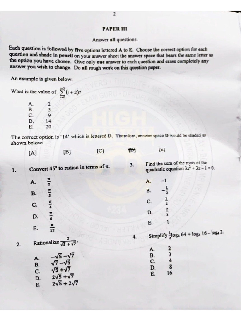 Fmaths 2023 Neco Practice | PDF