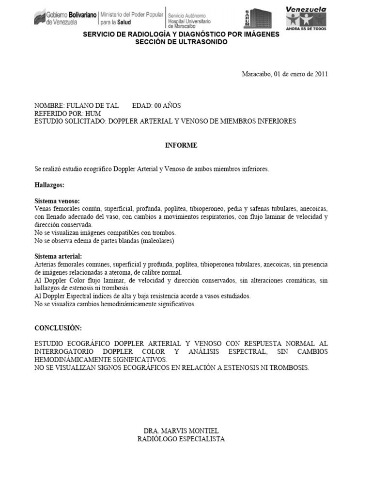 Informe Doppler Normal Sin Anomalías | PDF