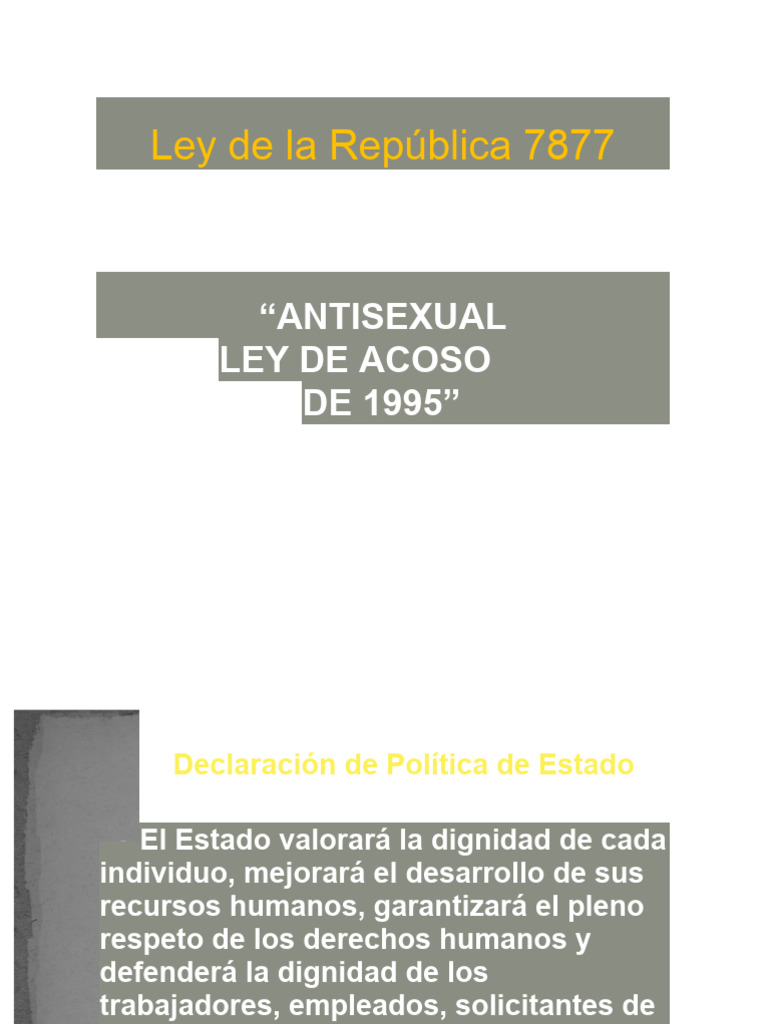 Powerpoint RA 7877 Ley Contra El Acoso Sexual de 1995 Final | PDF ...