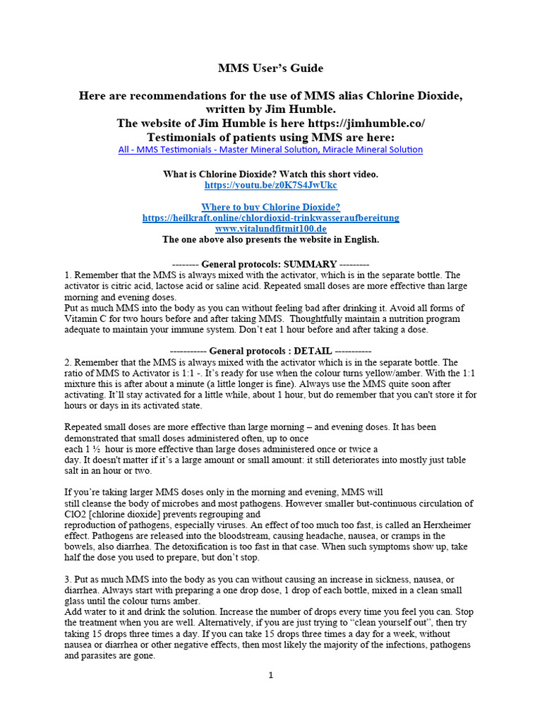 MMS Guidance, Use and Dose of The Remedy | PDF | Dose (Biochemistry ...