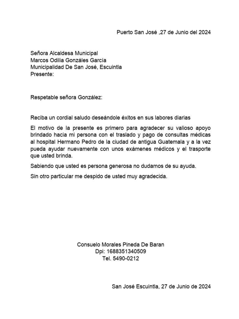 Carta de Solicitud Hacia El Hospital Hermano Pedro | PDF | Política | Derecho