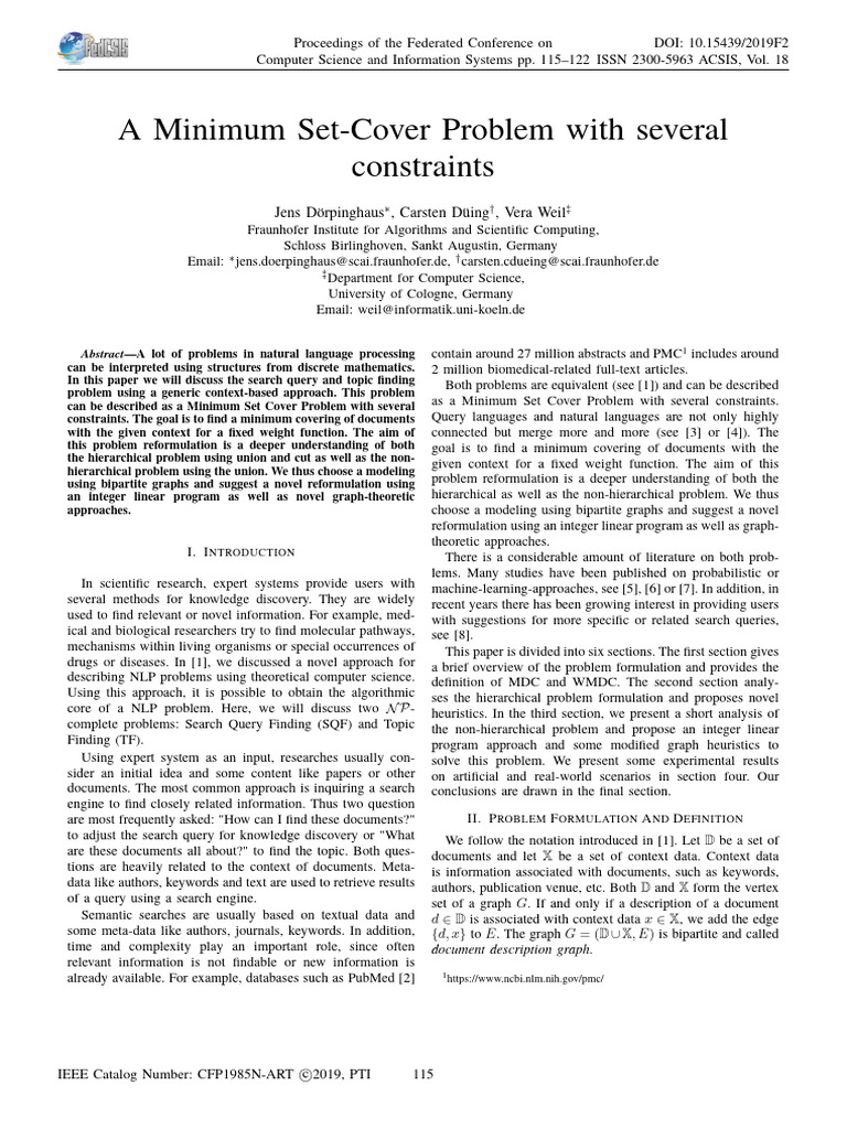 A Minimum Set-Cover Problem With Several Constrain | PDF | Computational Complexity Theory ...