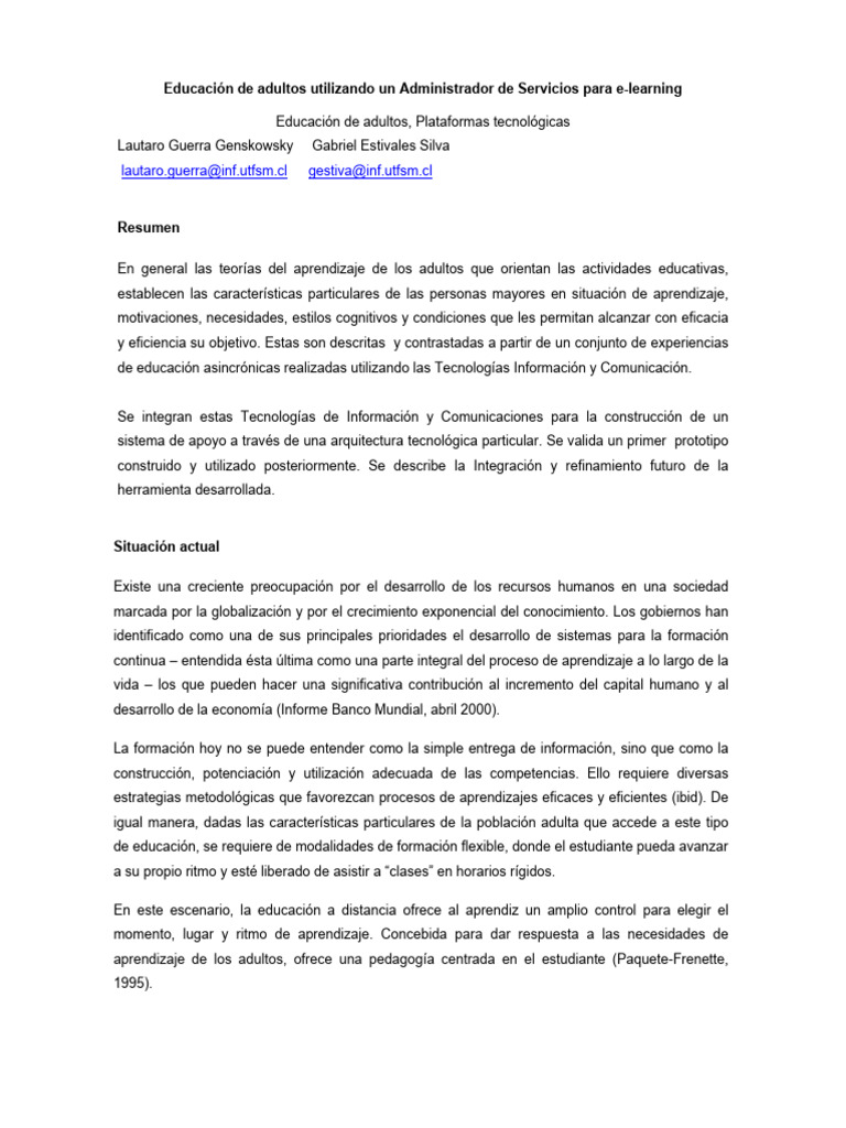 Educacion Adultos Utilizando Administrador Servicios e Learning | PDF | Aprendizaje | Educación ...