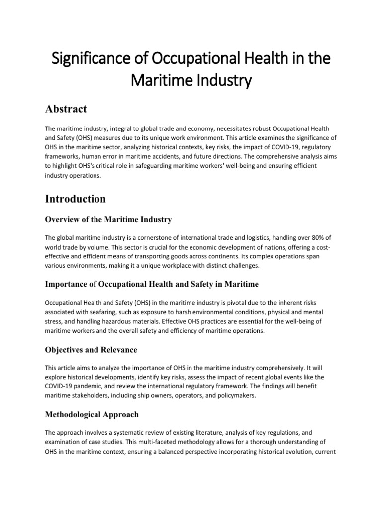 Importance of Maritime Occupational Health | PDF | Occupational Safety ...