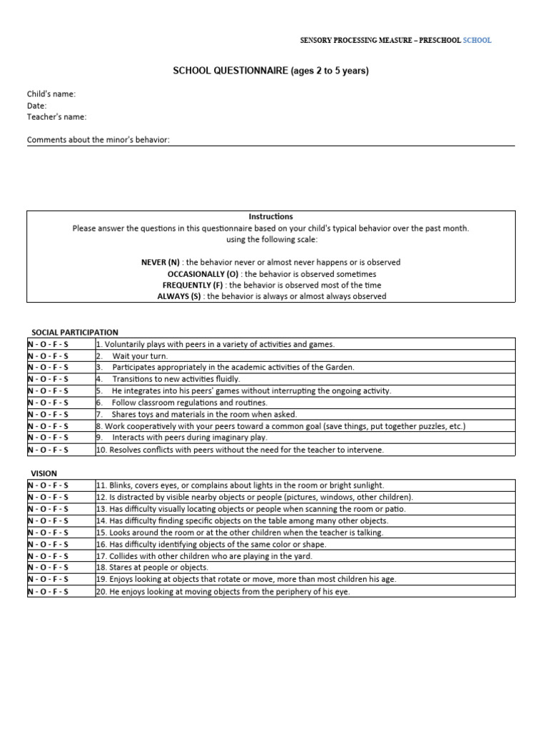 Sensory Processing Measurement Preschool Esc Spanish | PDF | Noise ... Sensory Processing Measurement Preschool Esc Spanish | PDF | Noise ...