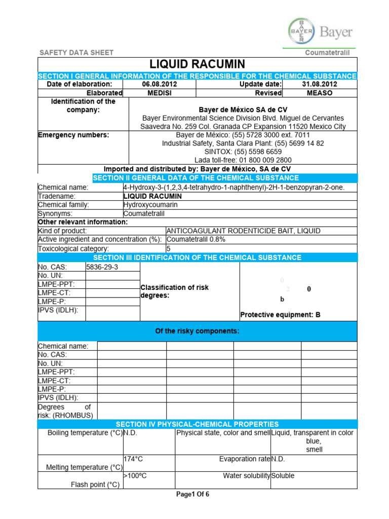 RACUMIN LIQUID Safety Data Sheet PDF | PDF | Personal Protective ...