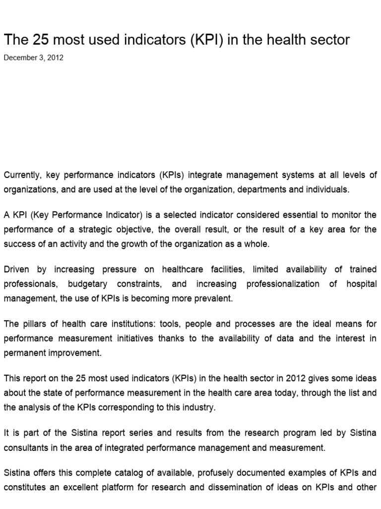 The 25 Most Used Indicators (KPI) in The Health Sector - Sistina ...