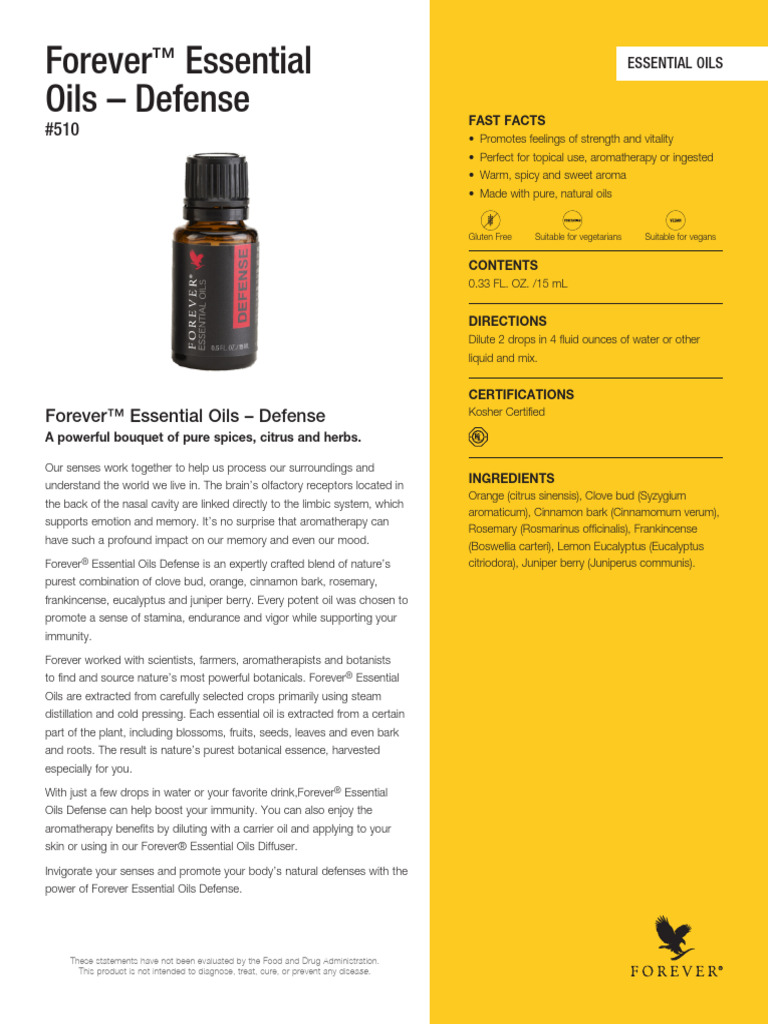 Forever - Essential Oils - Defense | PDF | Essential Oil | Aromatherapy