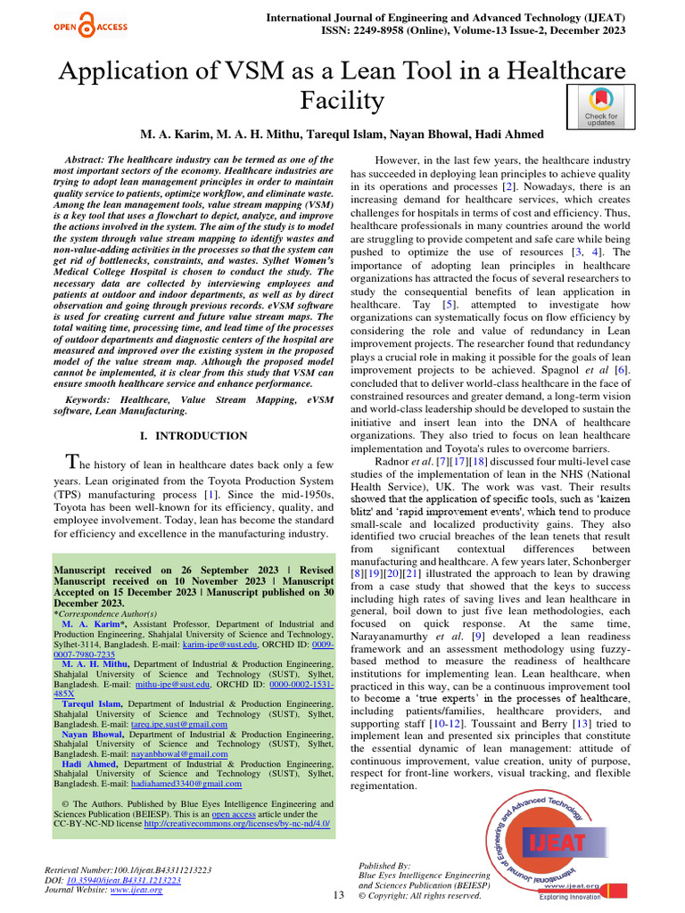 Application of VSM As A Lean Tool in A Healthcare Facility | PDF | Lean Manufacturing | Health Care
