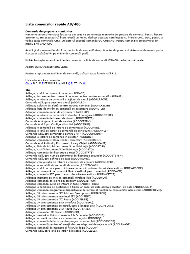 Lista de Comenzi As400 | PDF
