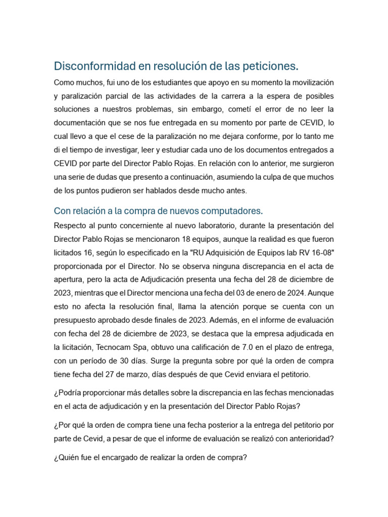 Carta de Disconformidad | Descargar gratis PDF | Experiencia | Diseño