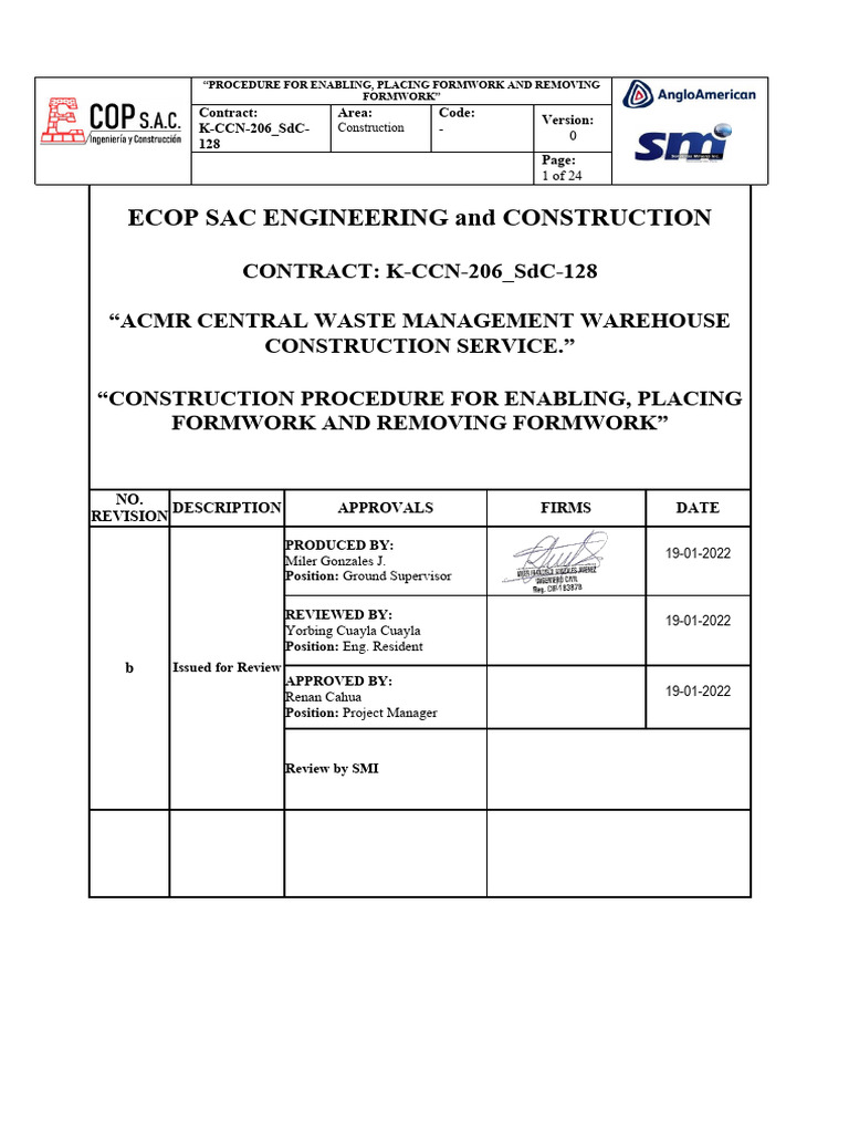Procedure For Enabling, Placing Formwork and Removing Formwork | Download Free PDF | Concrete ...