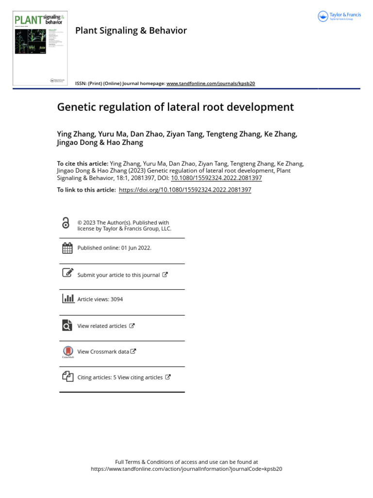 Genetic Regulation of Lateral Root Development | PDF | Root | Auxin