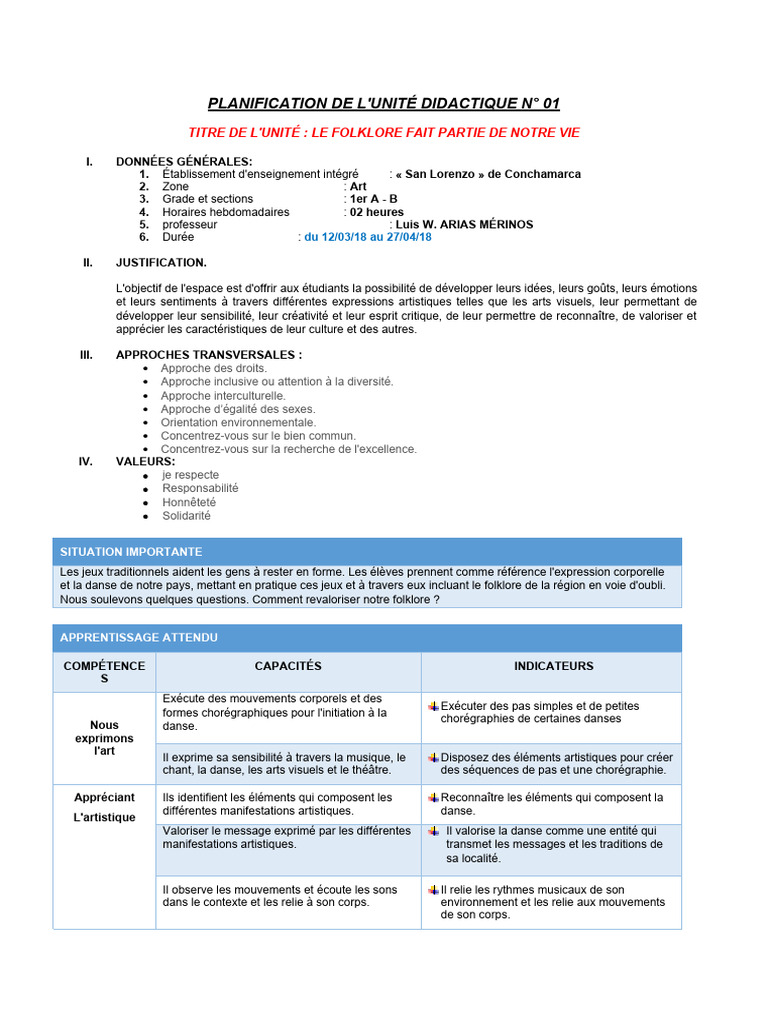 Folklore et danse : unité didactique 1 | PDF | Danses | Enseignement