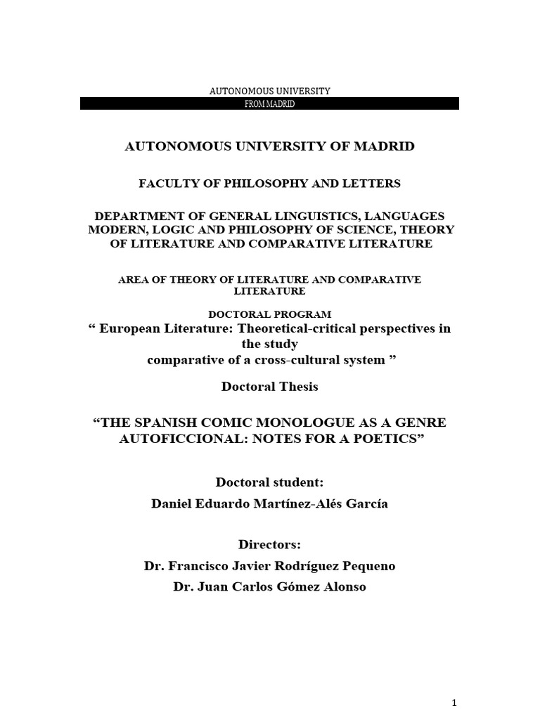 The Spanish Comic Monologue | PDF | Narration | Consciousness