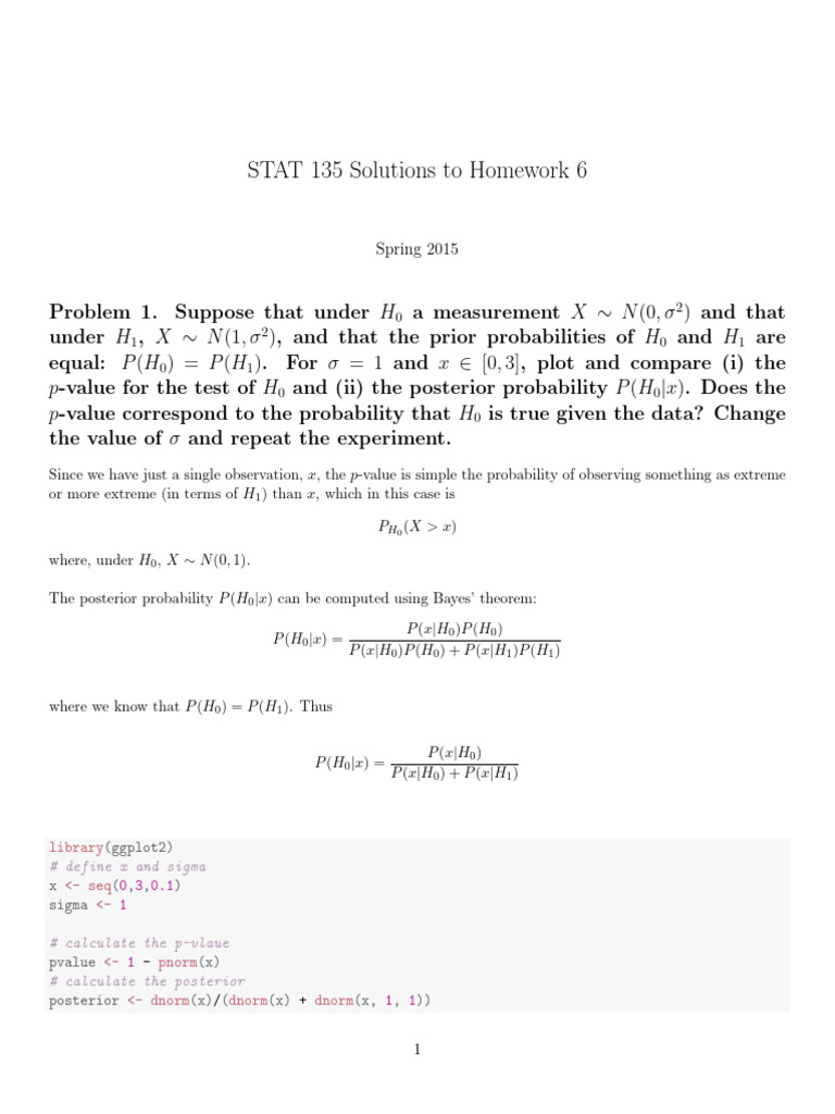 HW6 Sol | PDF | P Value | Statistical Significance