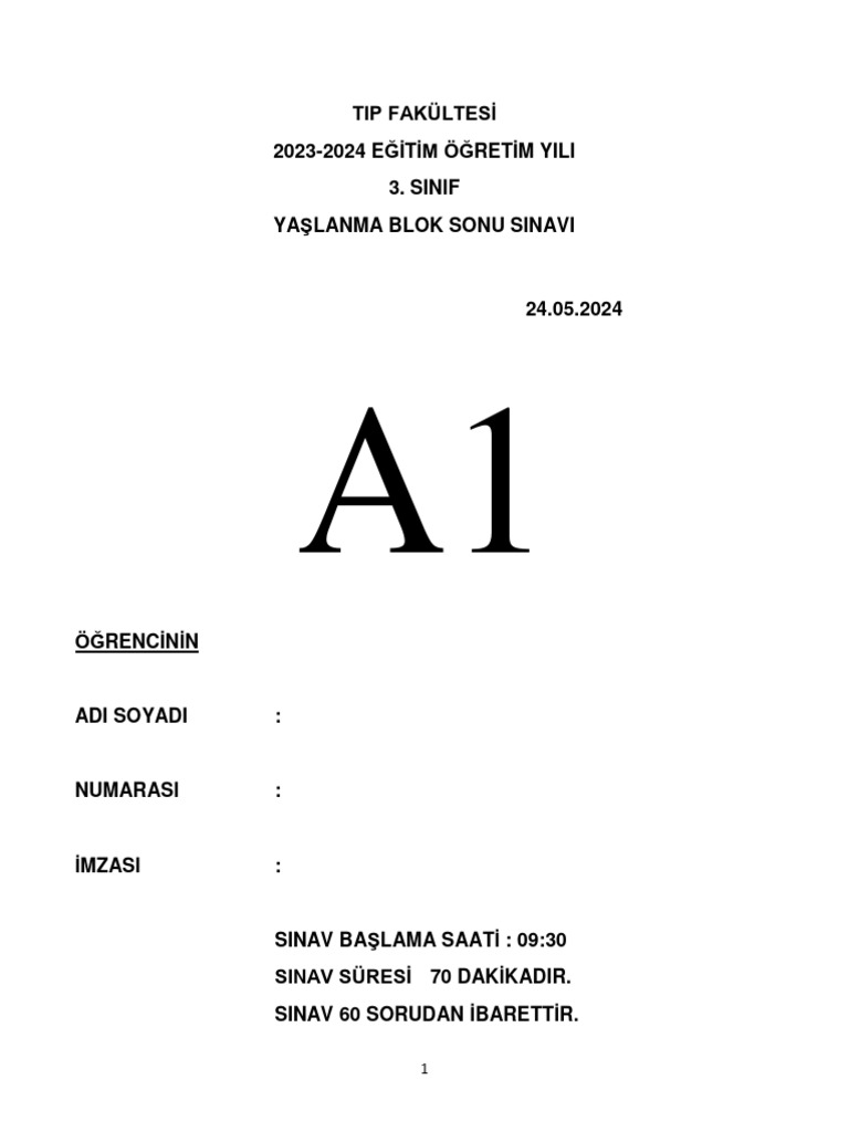 2023-2024 3 Sinif Yaslanma Sorular A1 | PDF